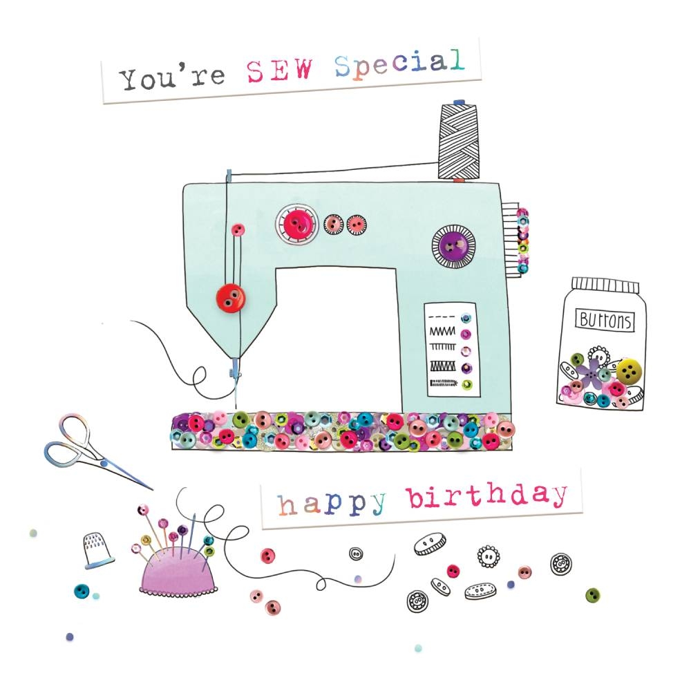Sewing Machine with Buttons - Birthday Card - Glasswells