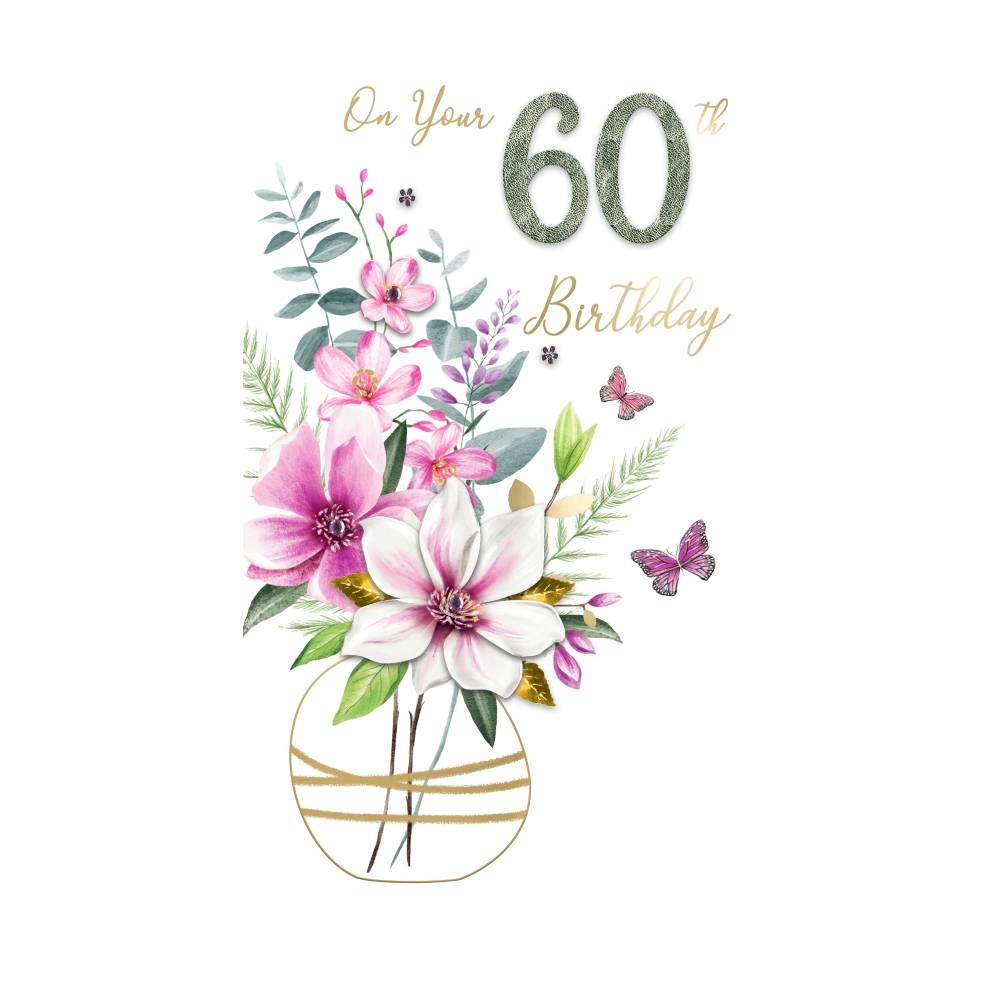 60th Vase of Flowers- Birthday Card - Glasswells
