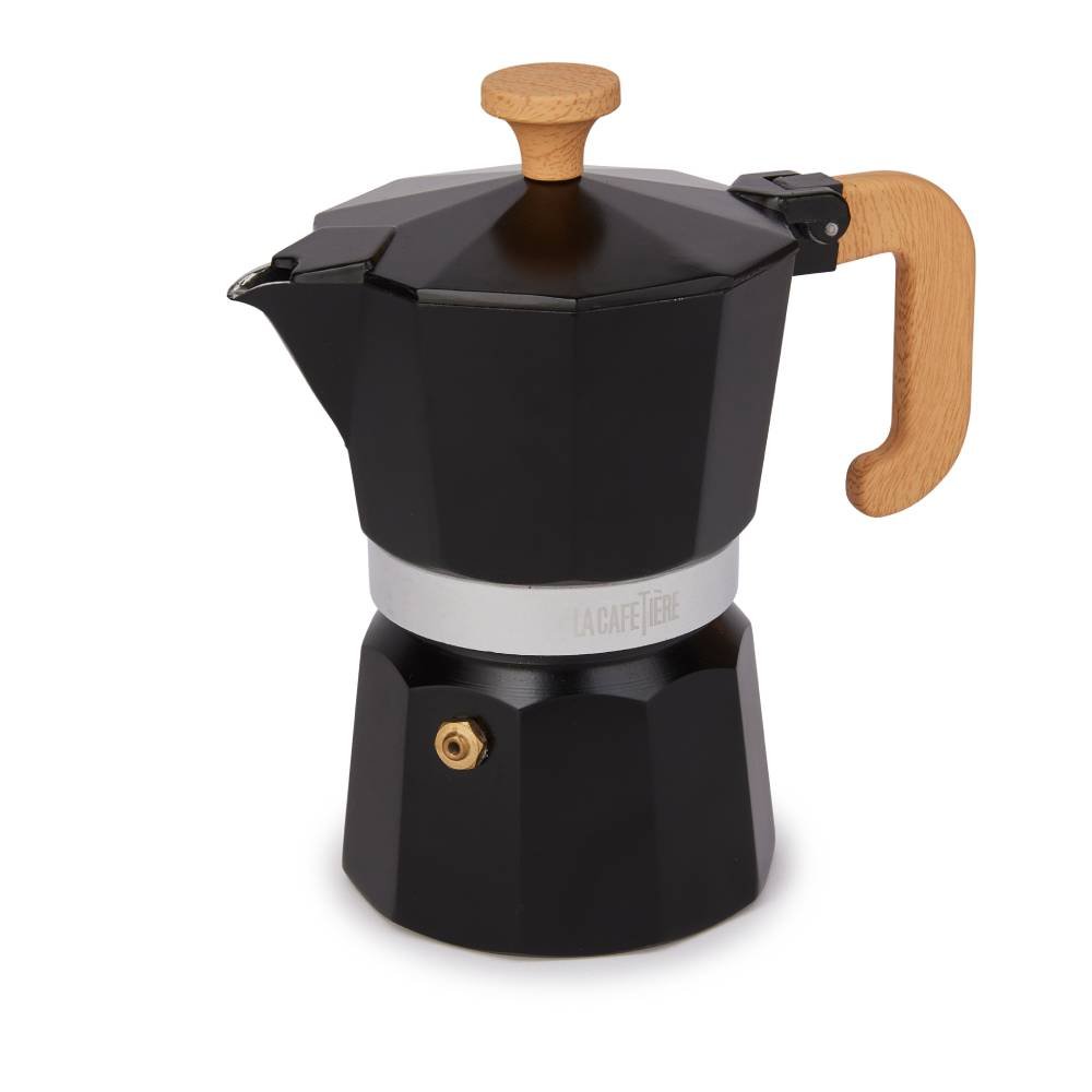 La Cafetiere Espresso Maker 3 Cup Black/Wood Handle - Glasswells