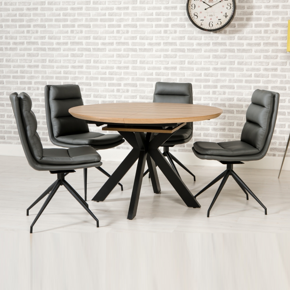 Milden Round Extending Dining Table 120-160cm & 4 Nobo Swivel Chairs ...