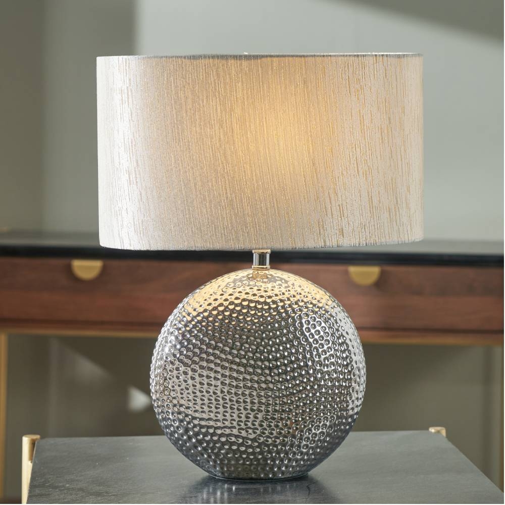 Silver Dot Textured Ceramic Table Lamp - Glasswells