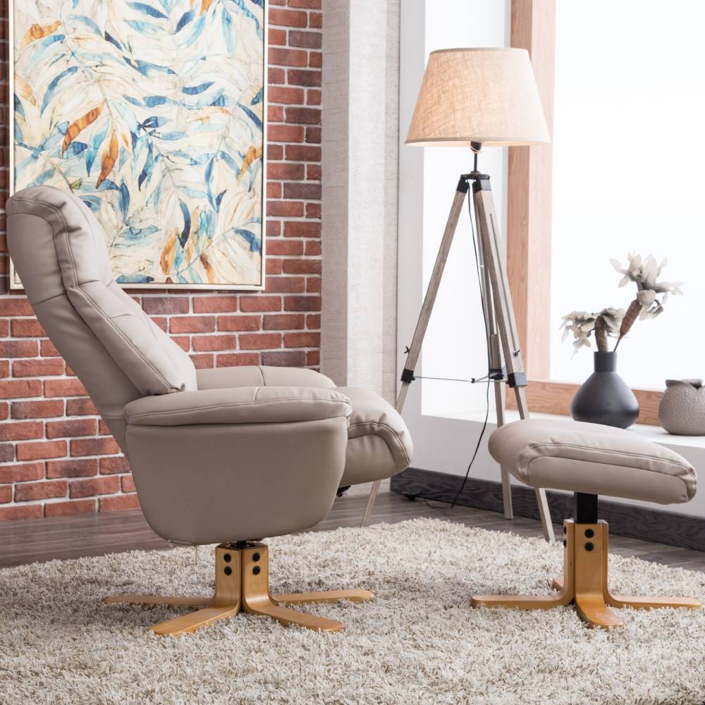 Deben Swivel Chair & Footstool Pebble Plush - Glasswells