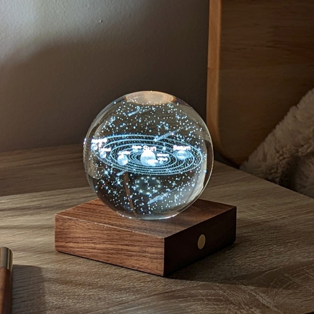 Gingko Amber Crystal Light 3D Laser Solar System - Glasswells