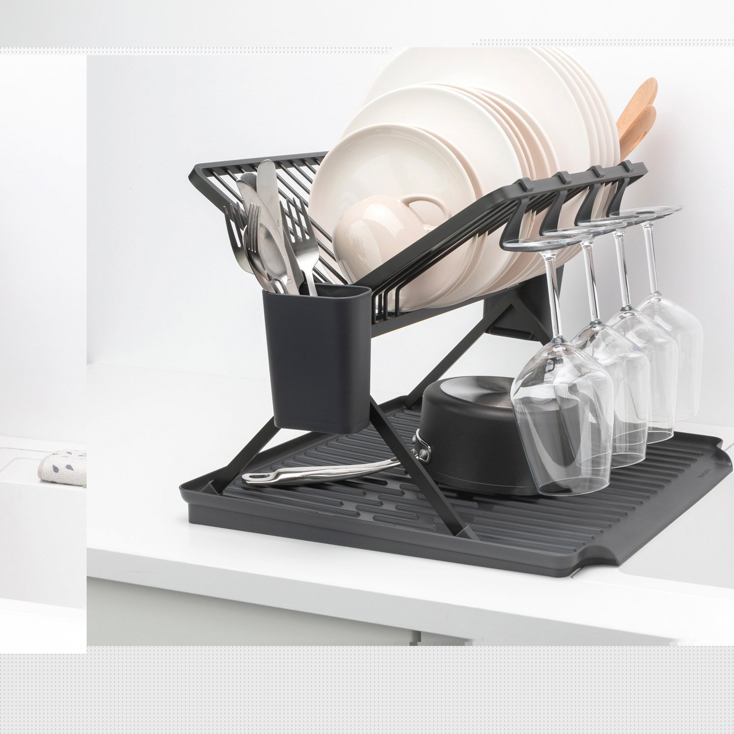 Brabantia Foldable Dish Rack Large Dark Grey - Glasswells
