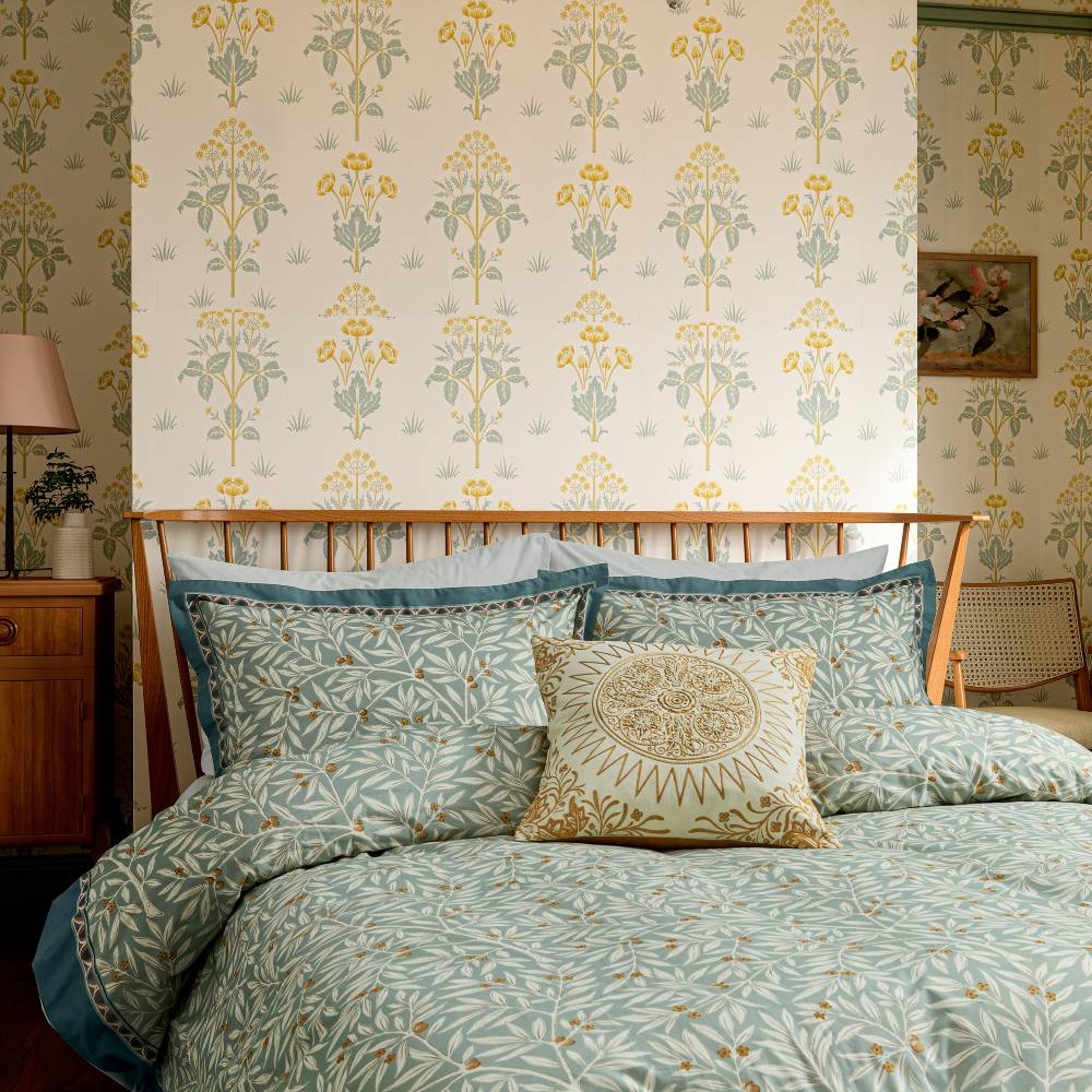Morris Co/V&A Room Willow Cover Set Dbl Sage Green & Gold - Glasswells
