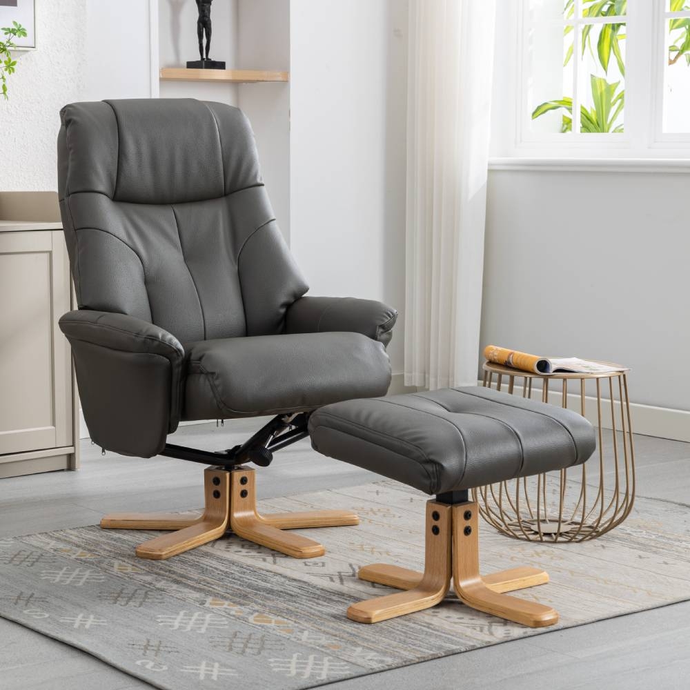 Deben Swivel Chair & Footstool Cinder Plush - Glasswells
