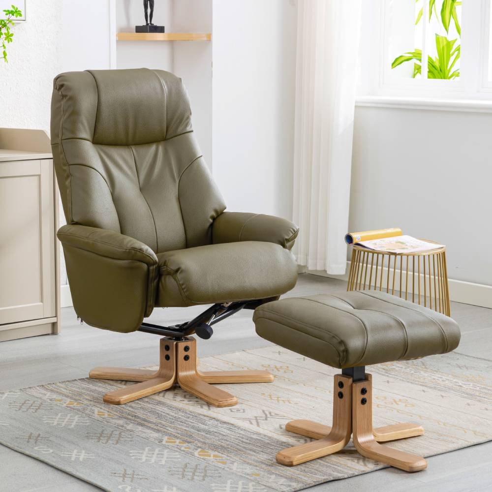 Deben Swivel Chair & Stool Olive Green Plush - Glasswells