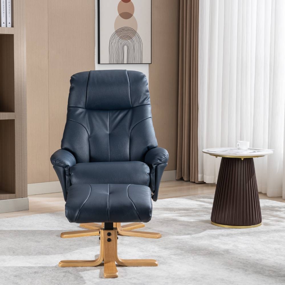 Deben Swivel Chair & Stool Navy Plush - Glasswells