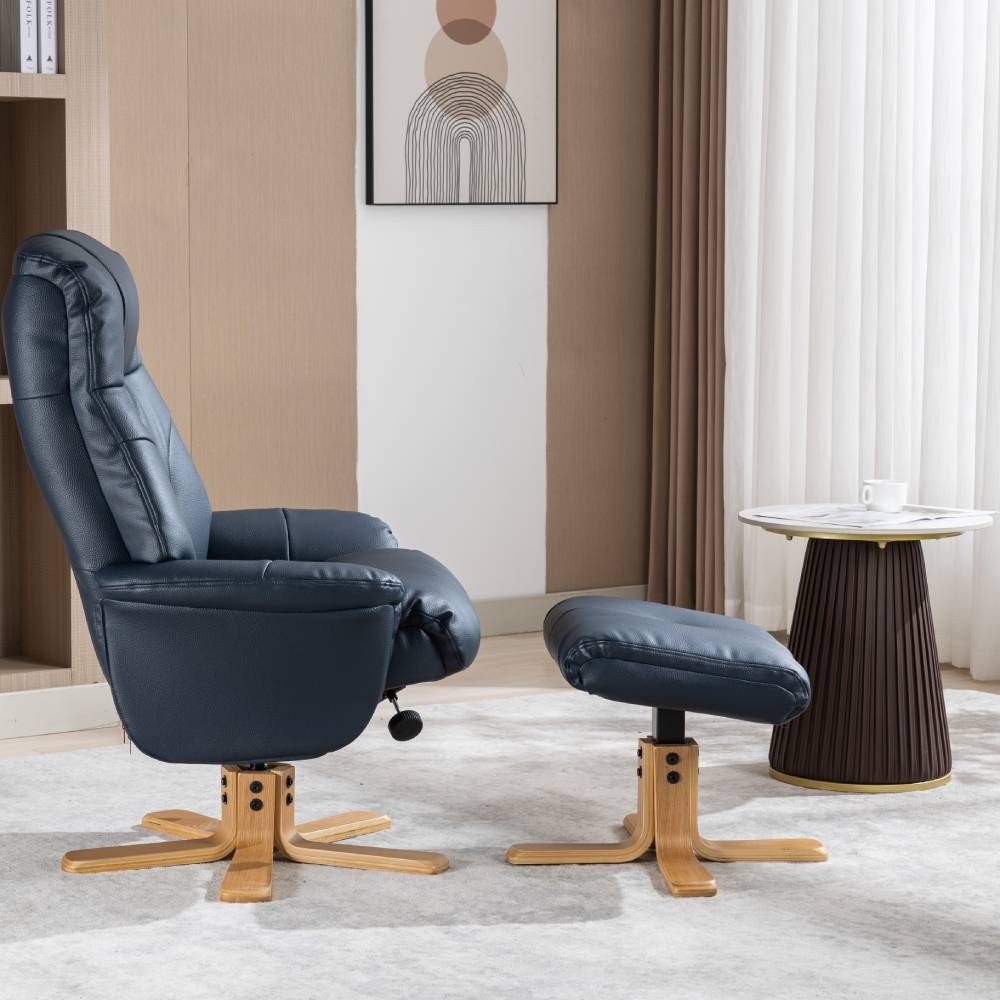Deben Swivel Chair & Stool Navy Plush - Glasswells