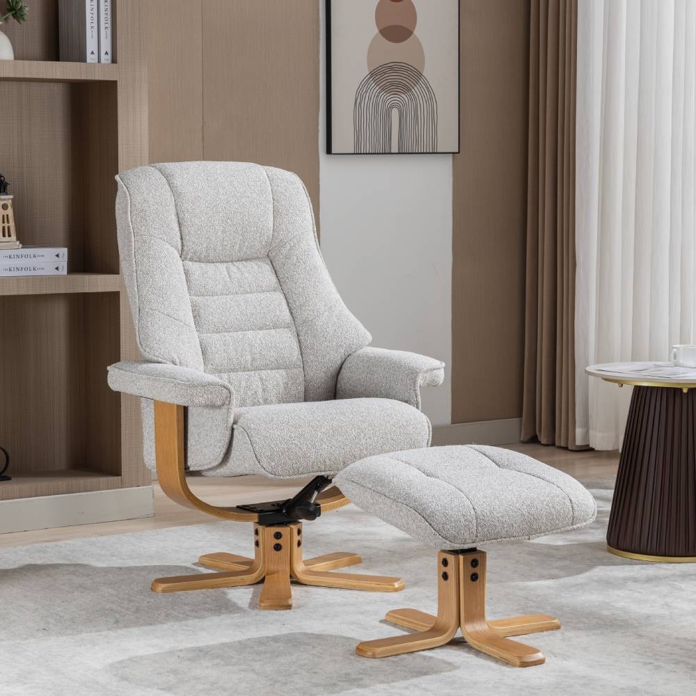 Sven Swivel Recliner & Footstool Greige - Glasswells