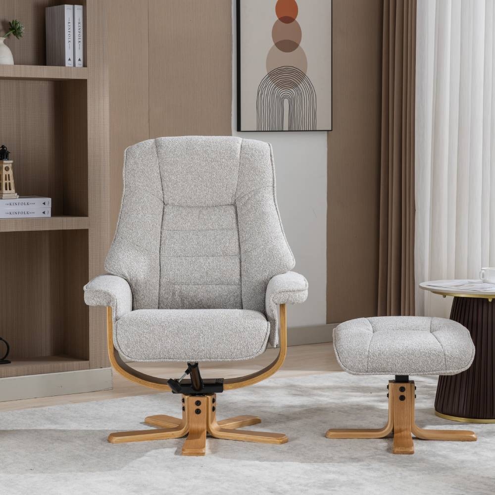 Sven Swivel Recliner & Footstool Greige - Glasswells