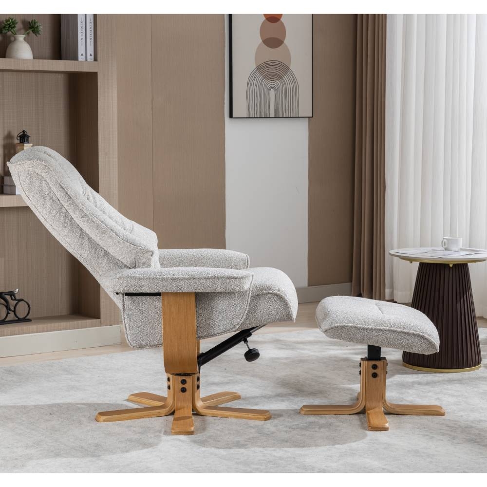 Sven Swivel Recliner & Footstool Greige - Glasswells