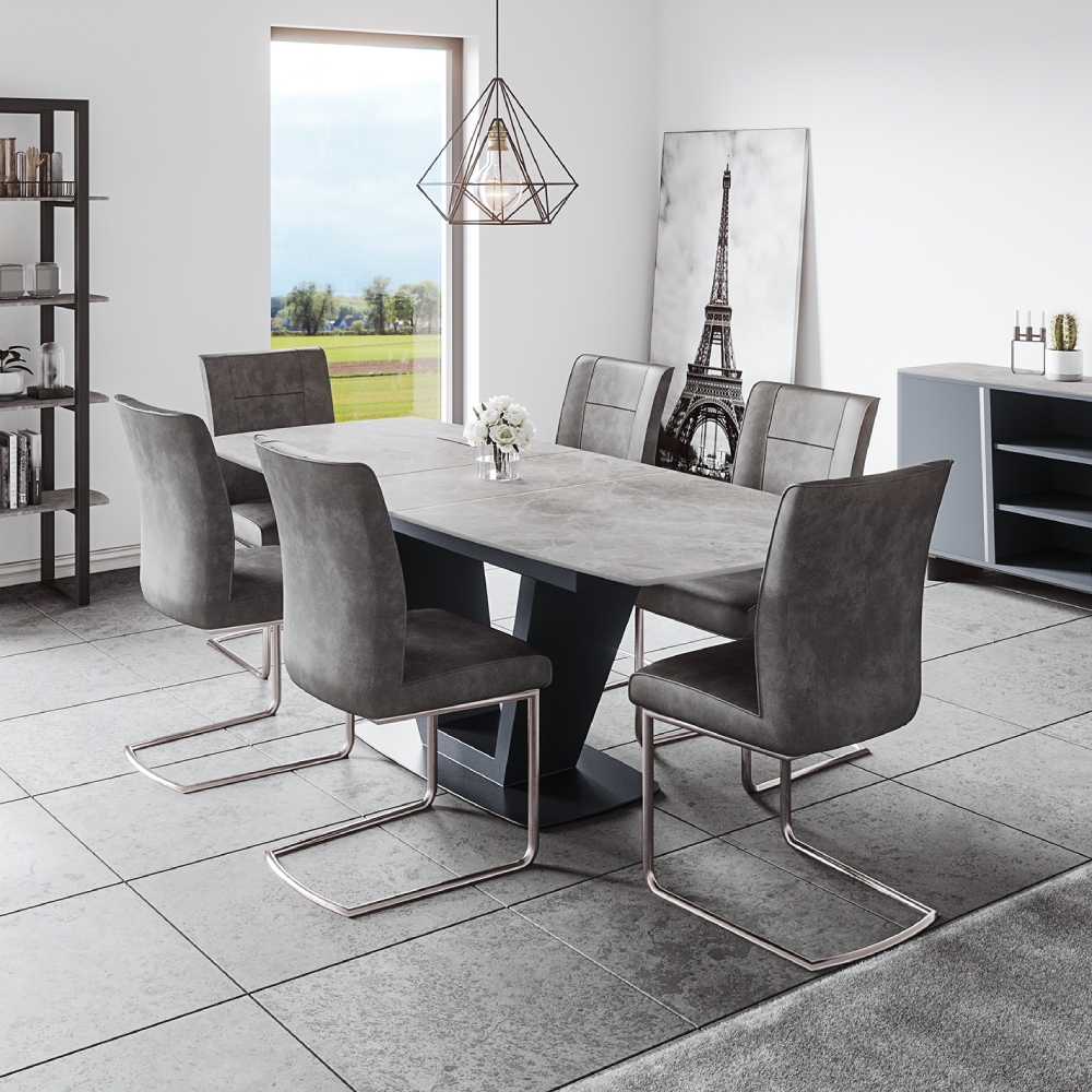 Ariel Extending Dining Table 180-220cm Grey & 4 Contour Chairs Grey ...