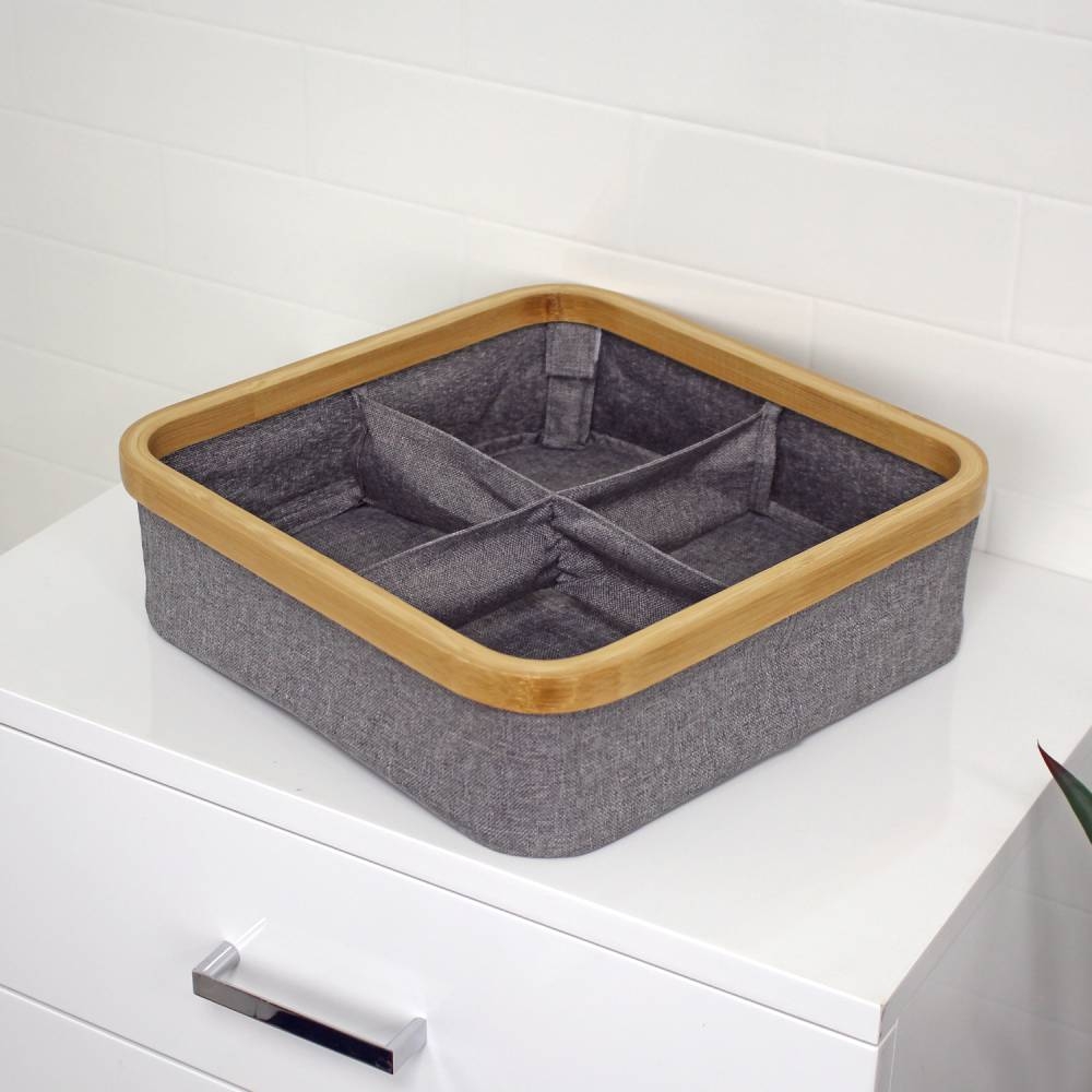 Cotswold Grey & Bamboo Storage Tray - Glasswells