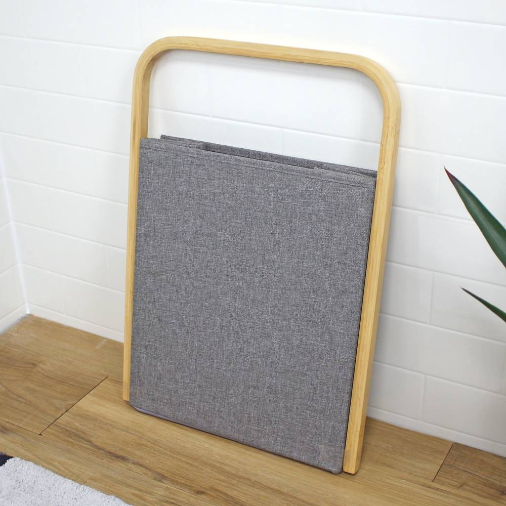Cotswold Grey & Bamboo Single Laundry Hamper With Handle & Lid - Glasswells