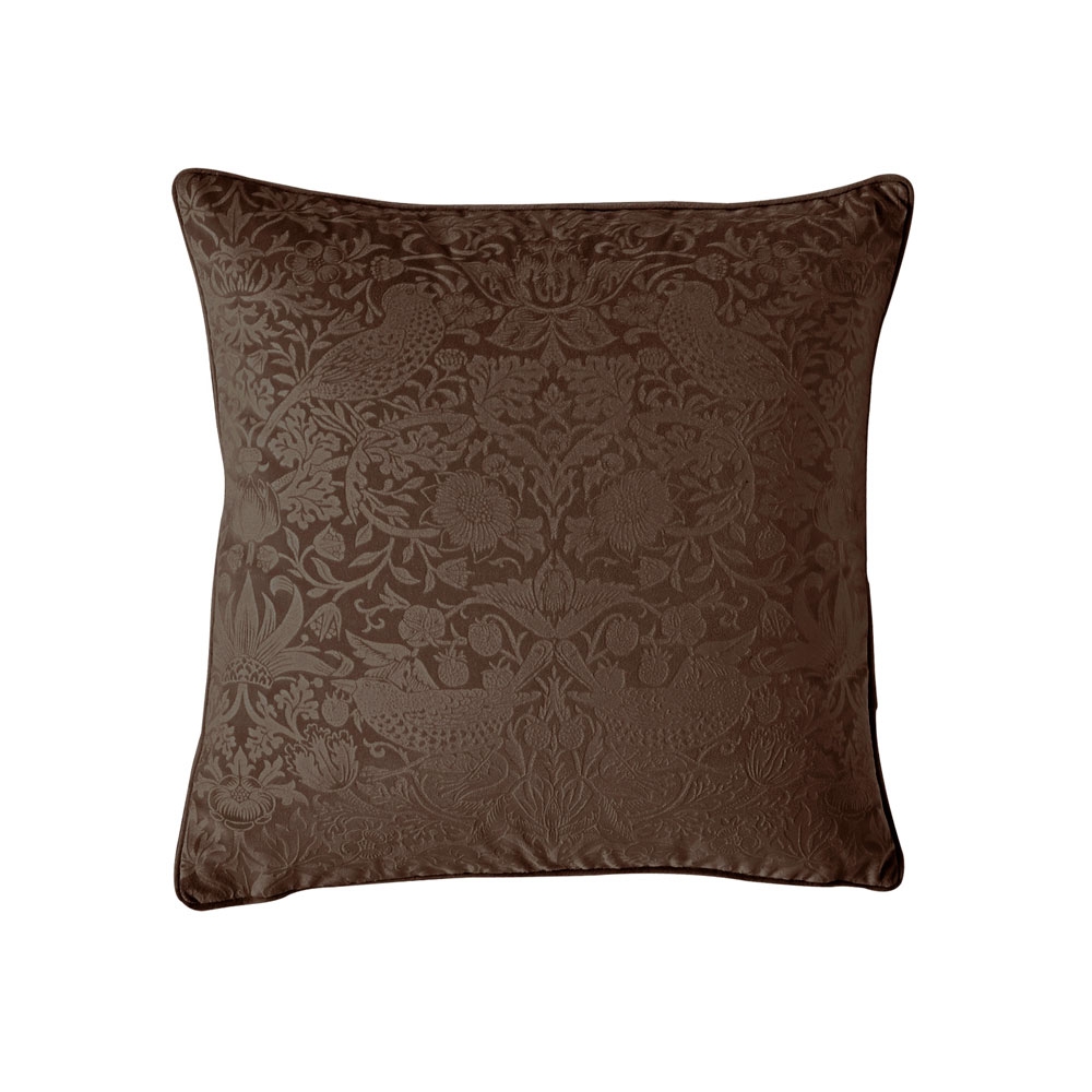 William Morris At Home Strawberry Thief Embossed Cushion Chocolate ...