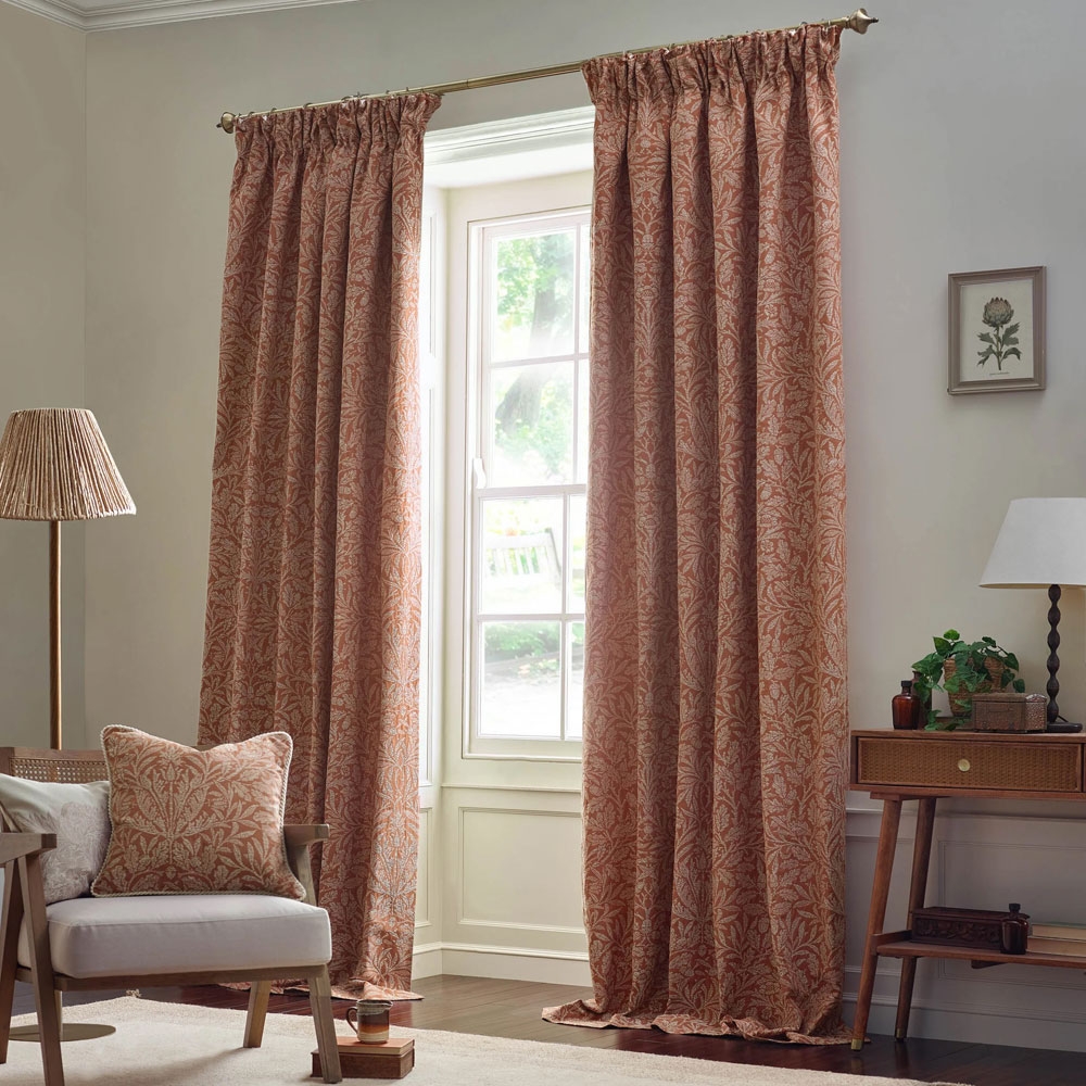 Acorn Tonal Pencil Headed Curtains Brick - Glasswells