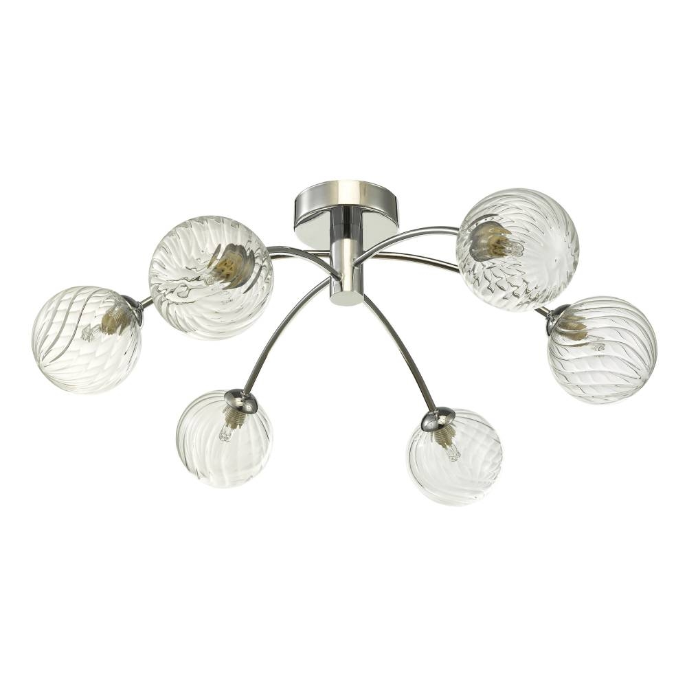 Izzy 6 Light Semi Flush With Twisted Style Closed Glass Shades - Glasswells
