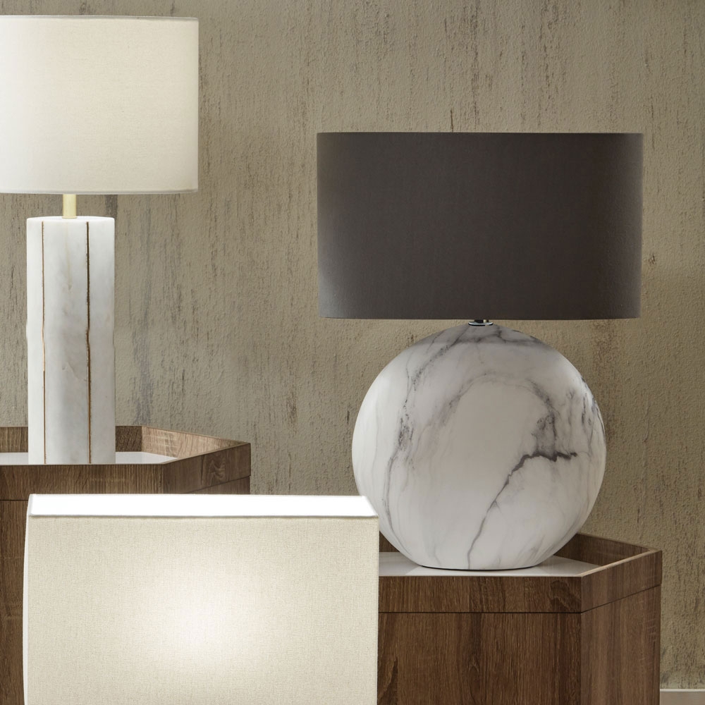 Large Marble Effect Ceramic Table Lamp with Shade - Glasswells
