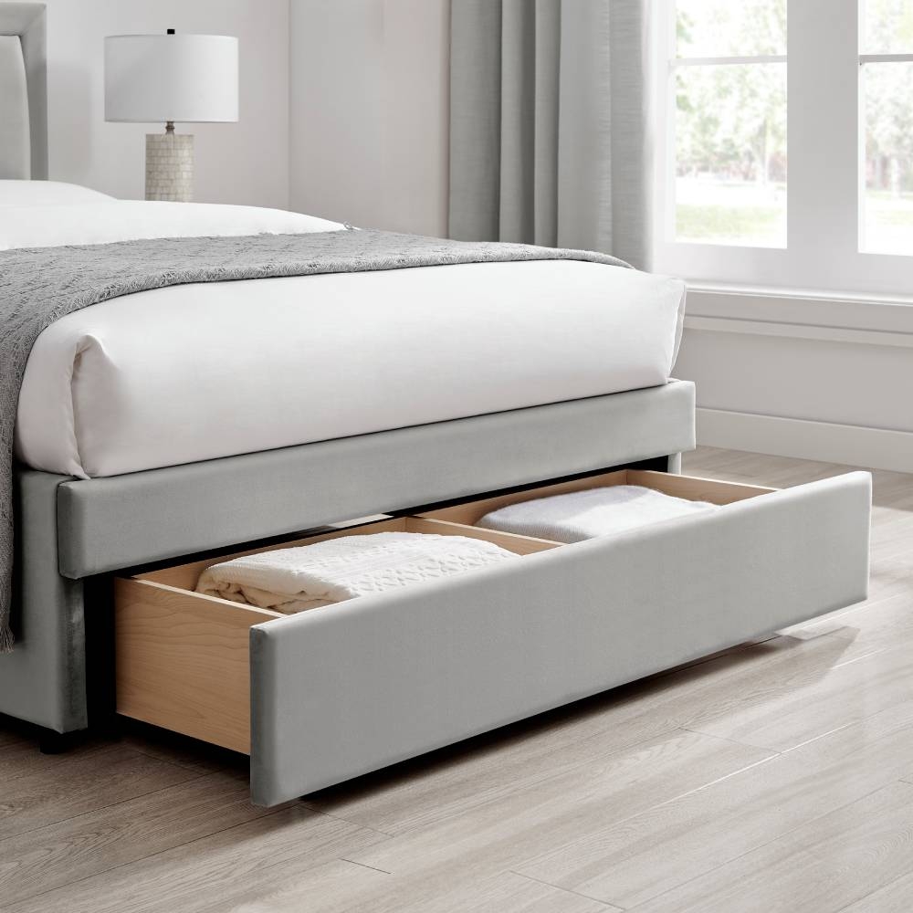 Ursula Upholstered Bed Frame With Drawer Storage Grey - Glasswells
