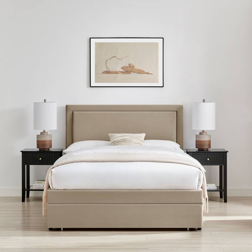 Ursula Upholstered Bed Frame With Drawer Storage Taupe - Glasswells