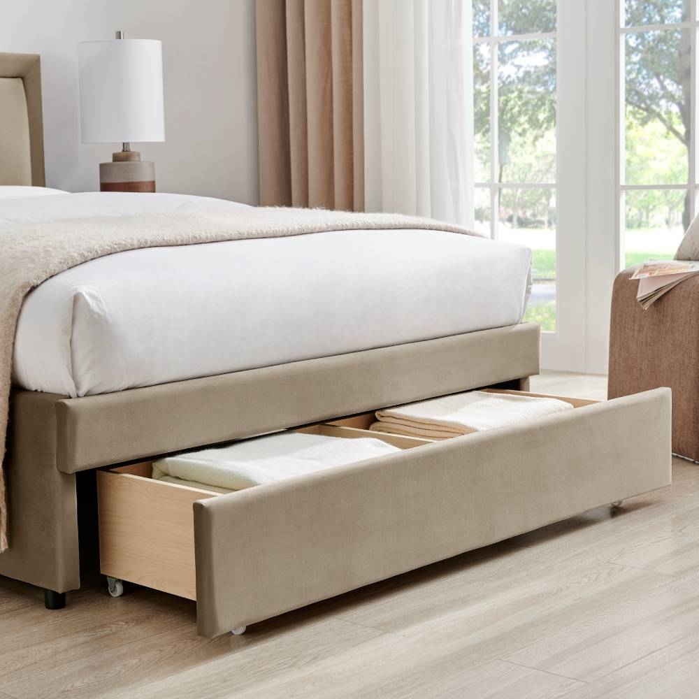 Ursula Upholstered Bed Frame With Drawer Storage Taupe - Glasswells