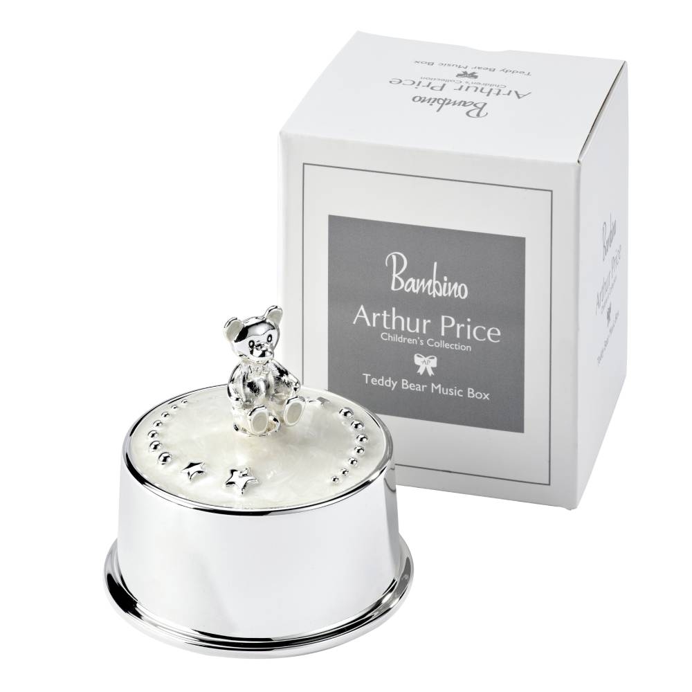Silver Plated Teddy Bear Music Box - Glasswells