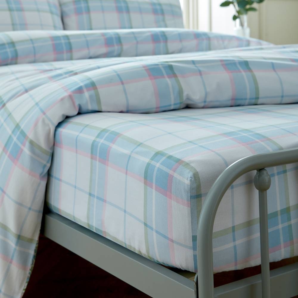 Laura Ashley Highland Check Sherston Super King Fitted Sheet Powder Bl ...