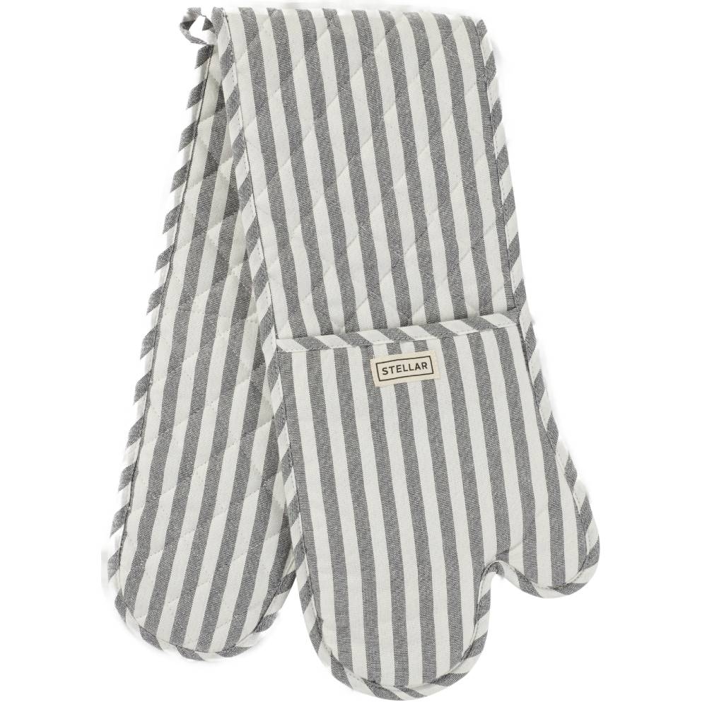 Stellar Textiles 93cm Double Oven Glove Grey Stripe - Glasswells