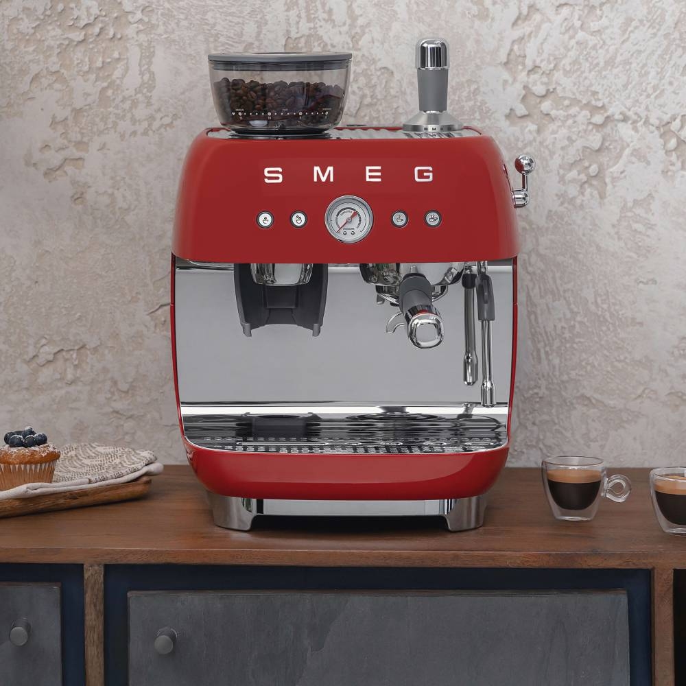 Smeg Espresso Machine With Grinder Red - Glasswells