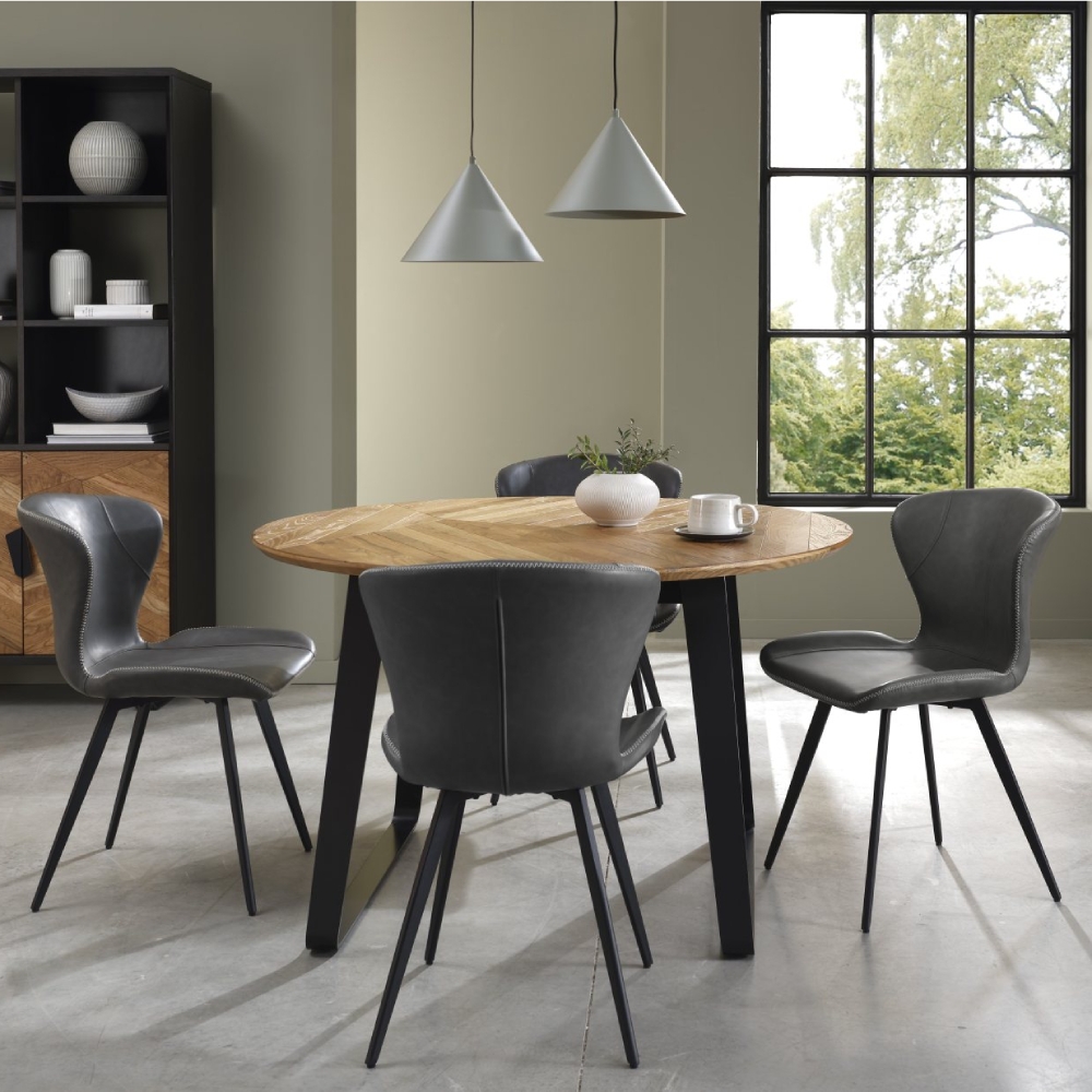 Rustic Garcia Dining Chair Dark Grey Faux Leather - Glasswells