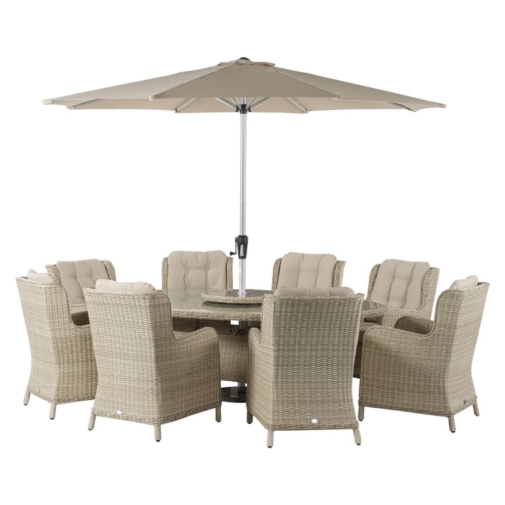 Morston Elliptical Table with Lazy Susan & 8 Armchairs - Sandstone ...