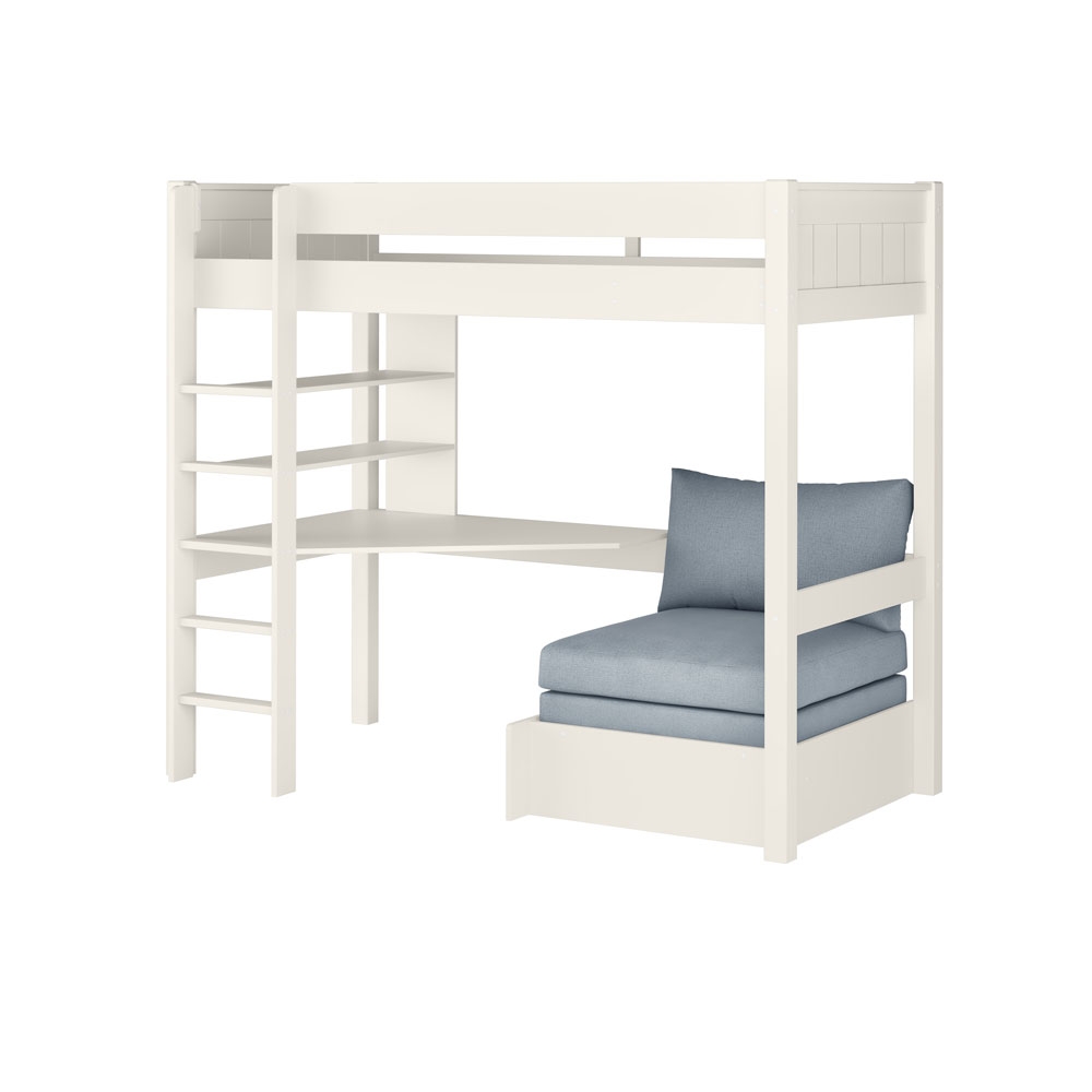 Classic High Sleeper With Desk, Shelving & Grey Chair Bed White ...