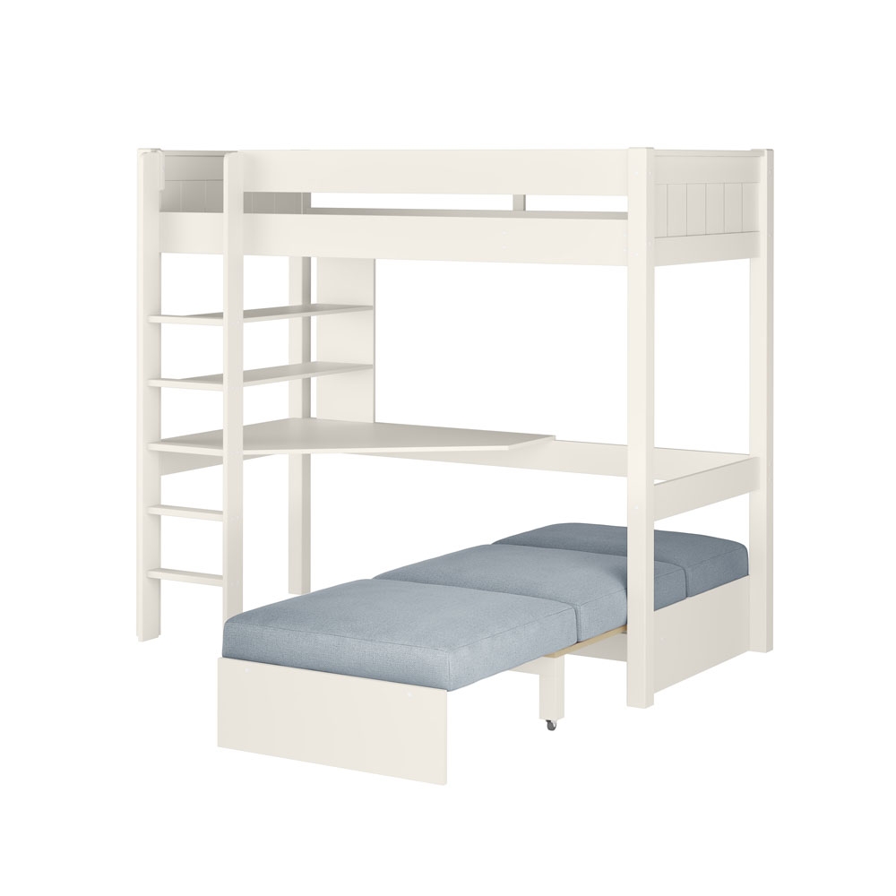 Classic High Sleeper With Desk, Shelving & Grey Chair Bed White ...