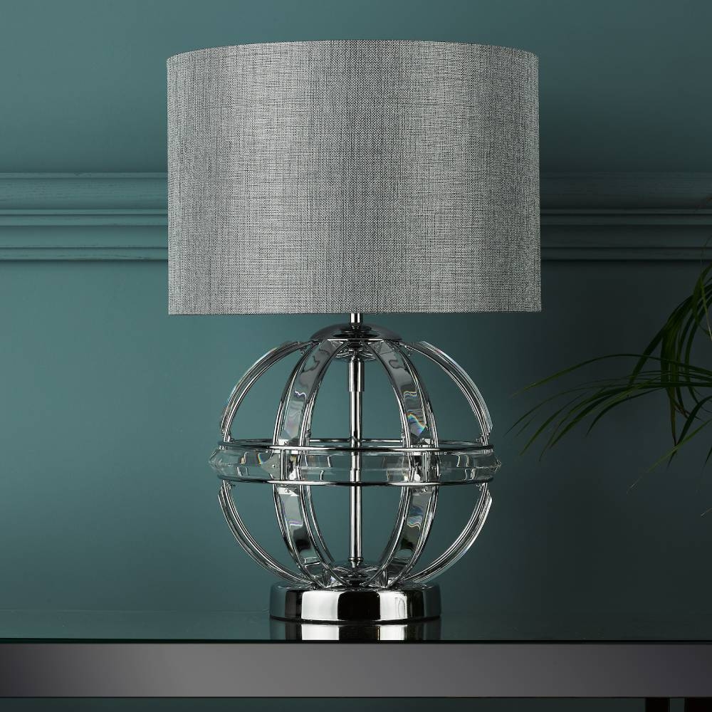 Laura Ashley Aidan Glass & Polished Chrome Globe Table Lamp With Grey ...