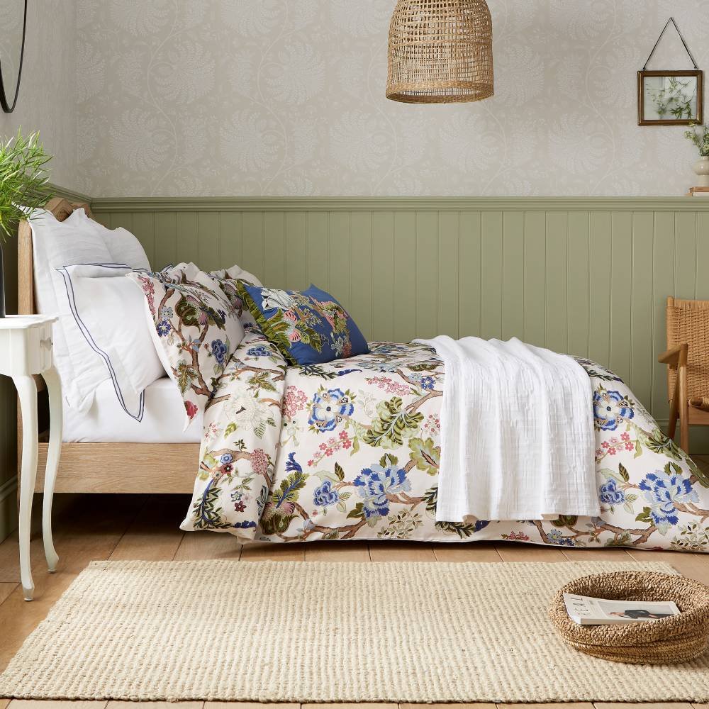 Sanderson Fusang Tree Embroidered Oxford Pillowcase Peacock Blue ...