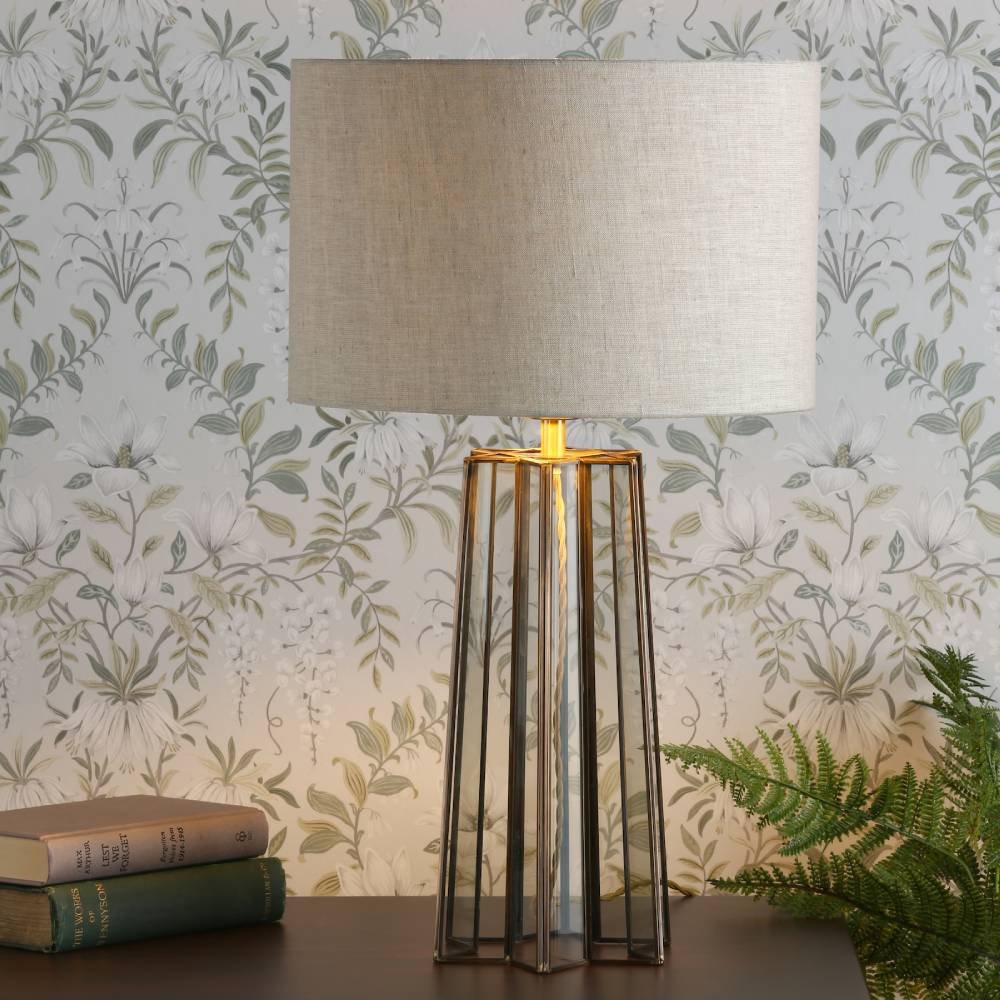 Laura Ashley Star Table Lamp Antique Brass Glass With Shade - Glasswells