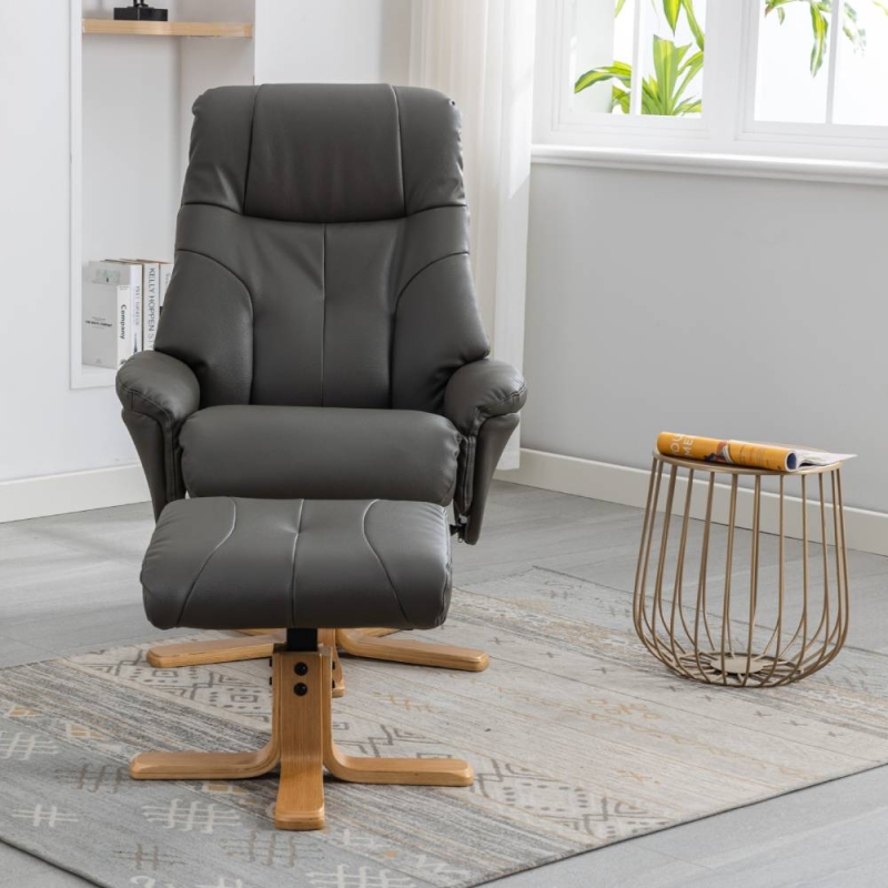 Deben Swivel Chair & Footstool Cinder Plush - Glasswells