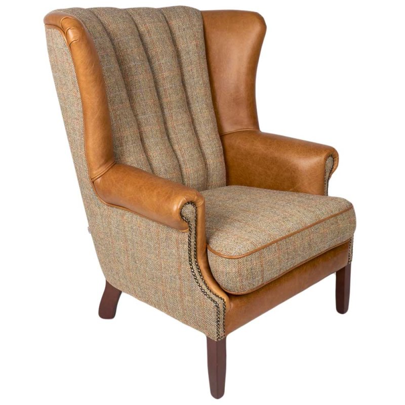 Julius 2 Seater Sofa in Heritage Fabric with Leather Trim - Glasswells